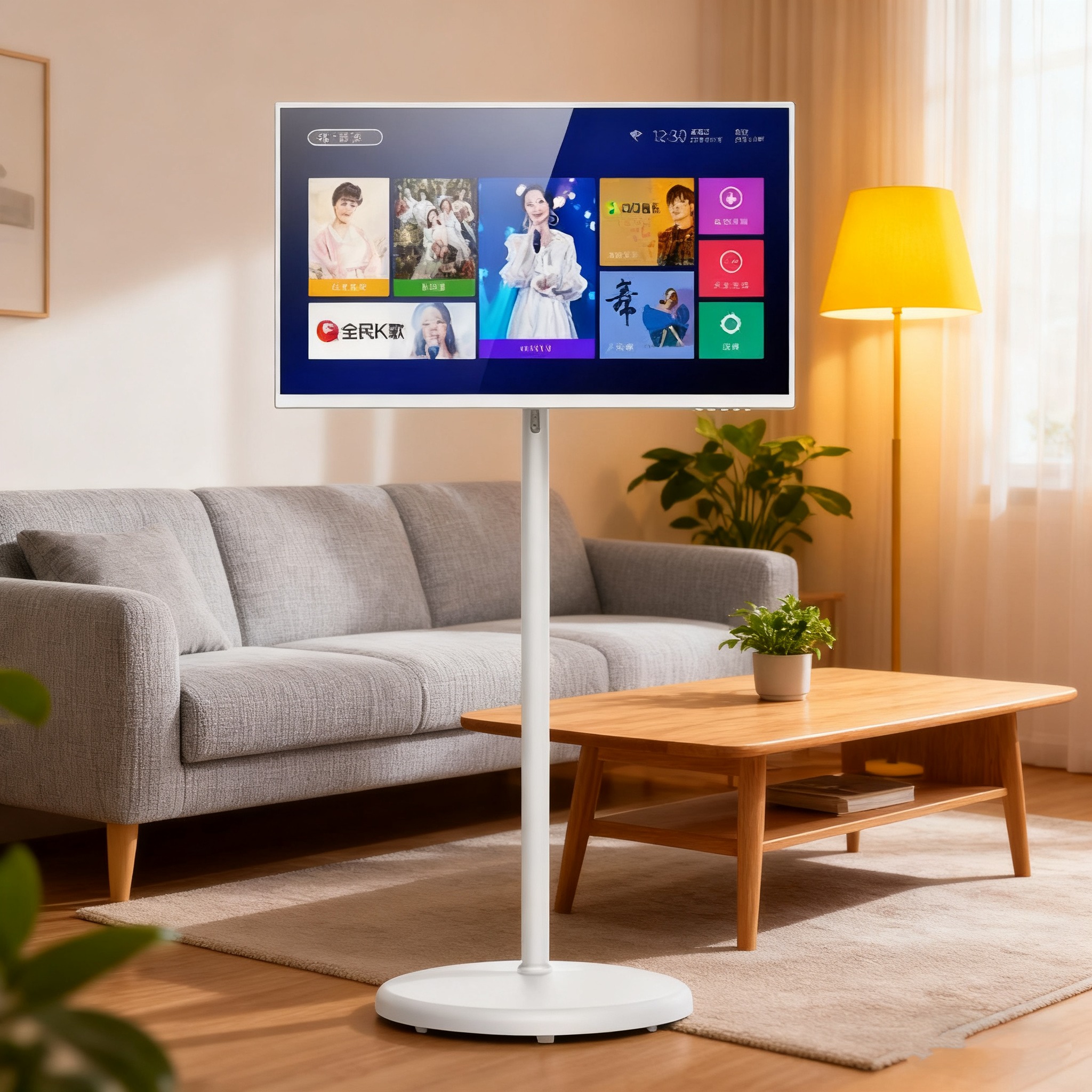 Touch Screen Portable Smart TV Full HD 32 Inch Wireless White Cabinet